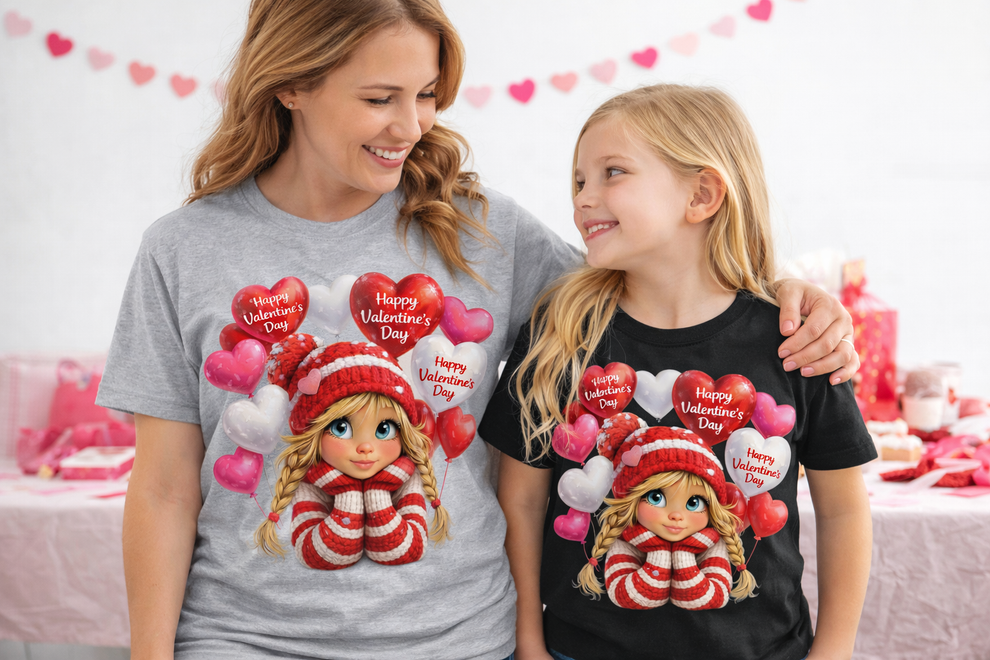 Valentine Girl with Heart Balloons T-Shirt – Lilybugsdesignshop