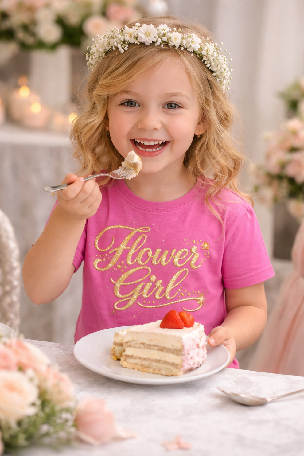 Flower Girl Youth Tee - Gold Script Wedding Shirt for Kids ...